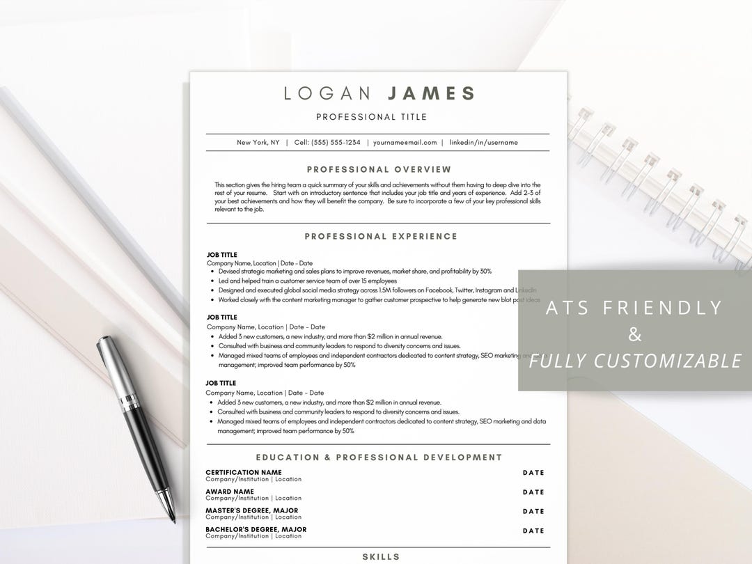 ATS Friendly Resume Template, Minimalist CV & Basic Resume for Job ...