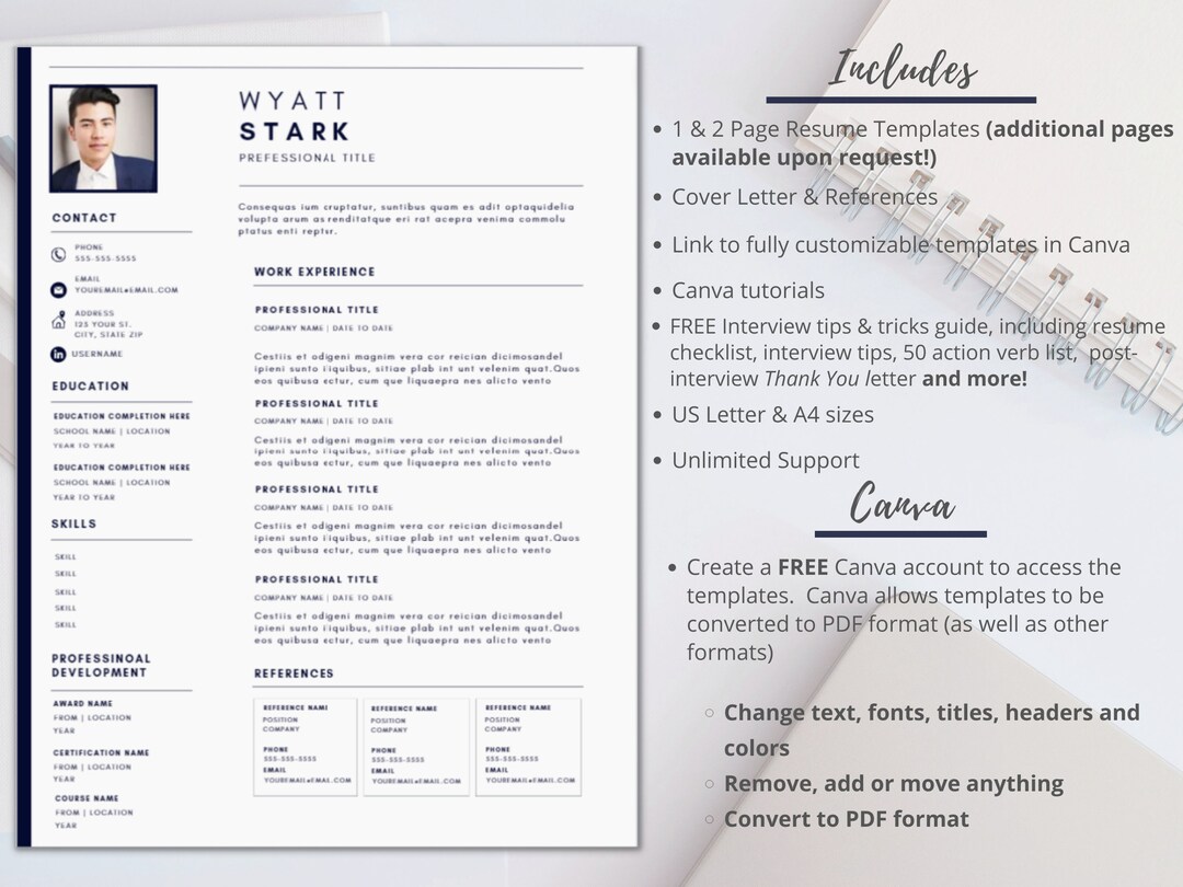 Modern Resume Template Bundle: CV & Cover Letter (canva Editable ...