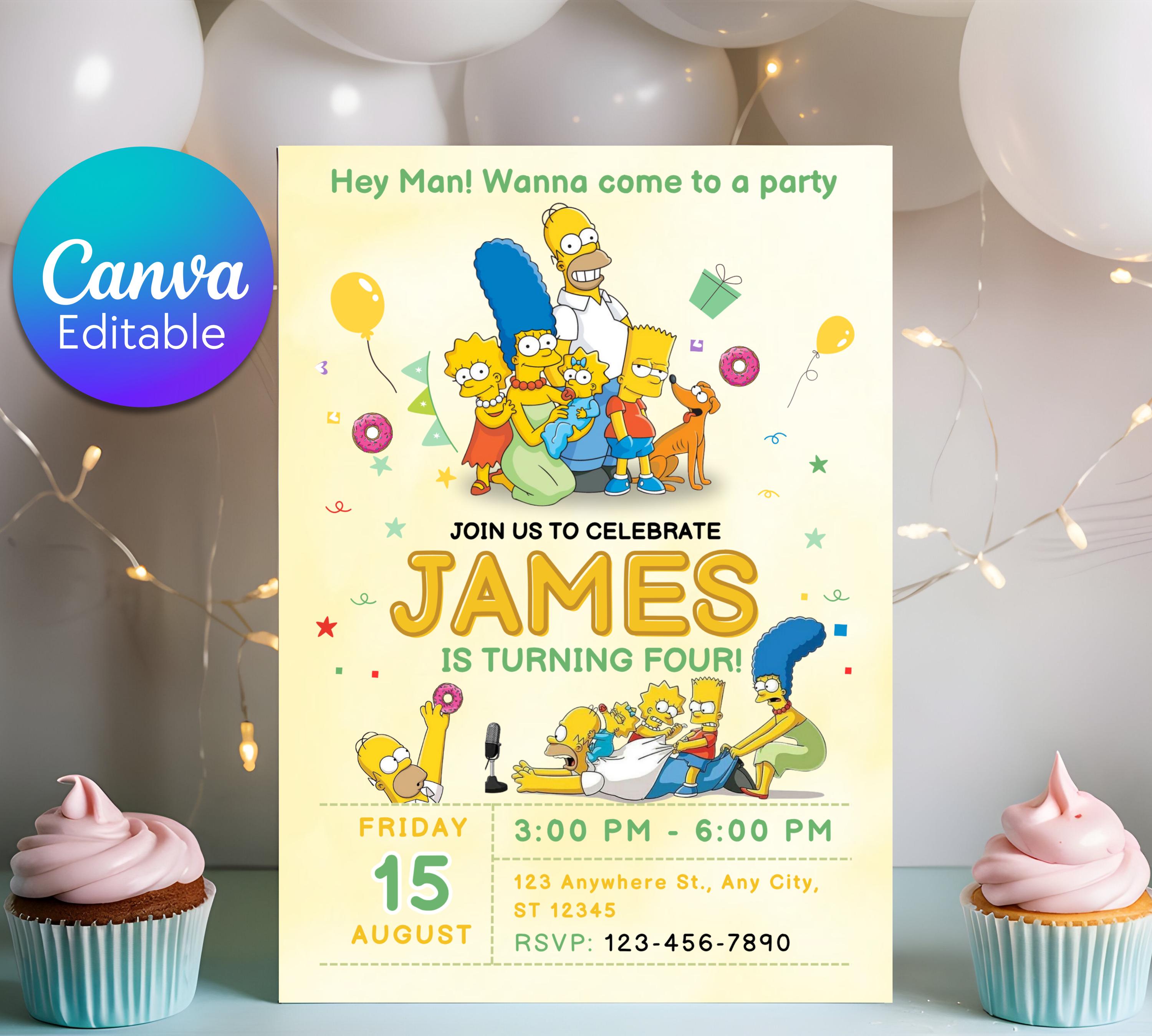 Editable Simpsons Birthday Invitation, Printable Birthday Party ...