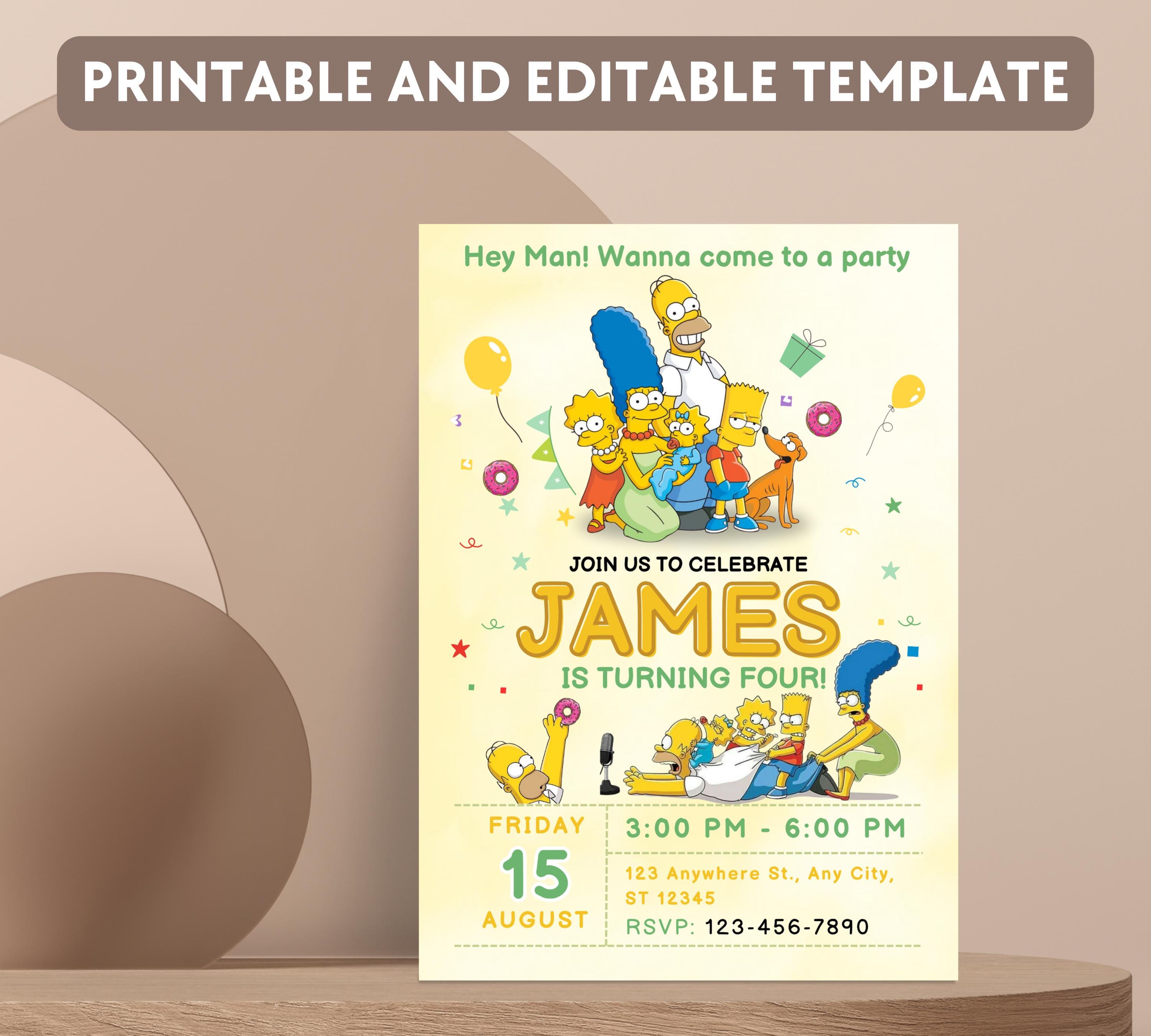 Editable Simpsons Birthday Invitation, Printable Birthday Party ...