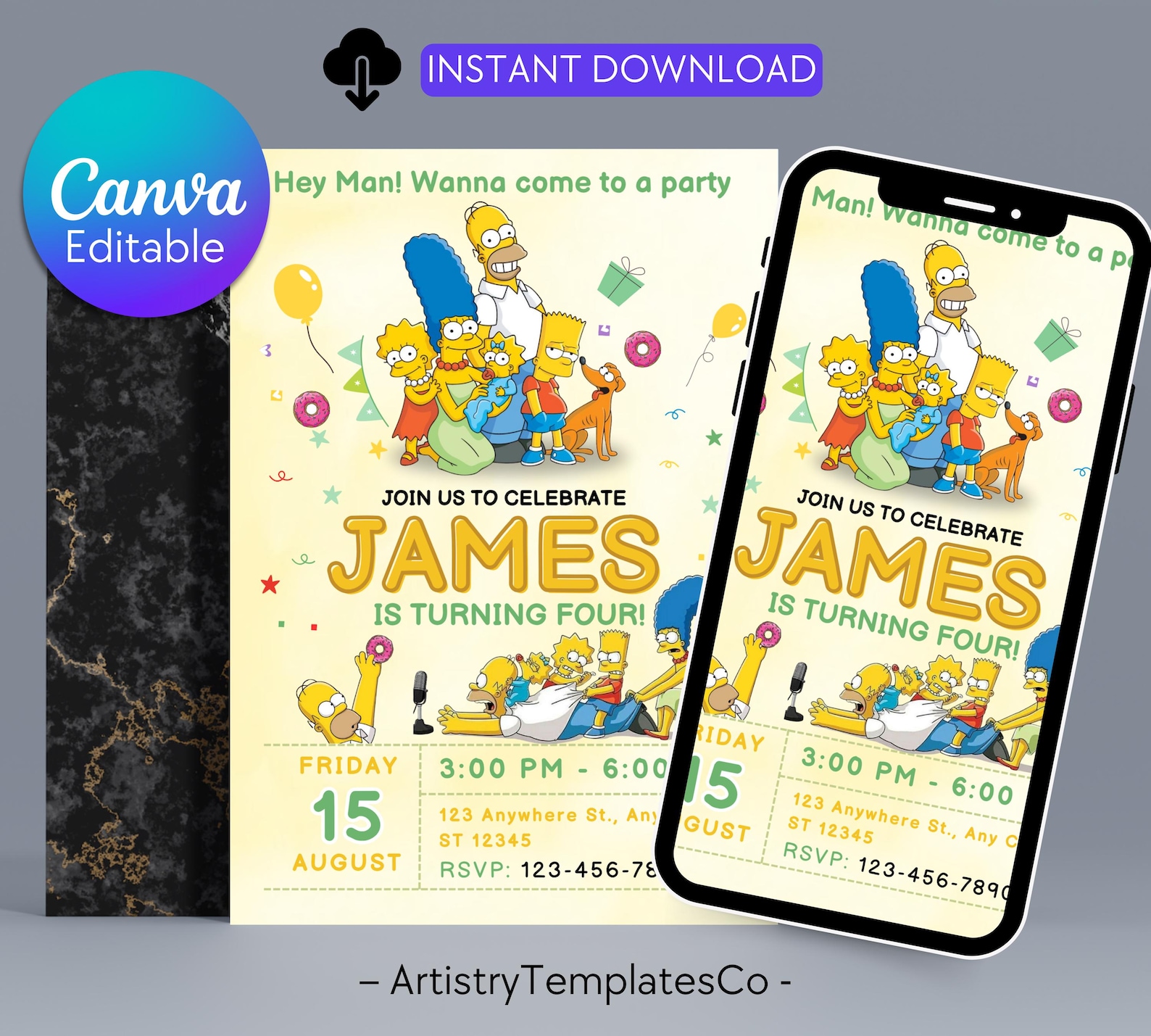 Editable Simpsons Birthday Invitation, Printable Birthday Party ...