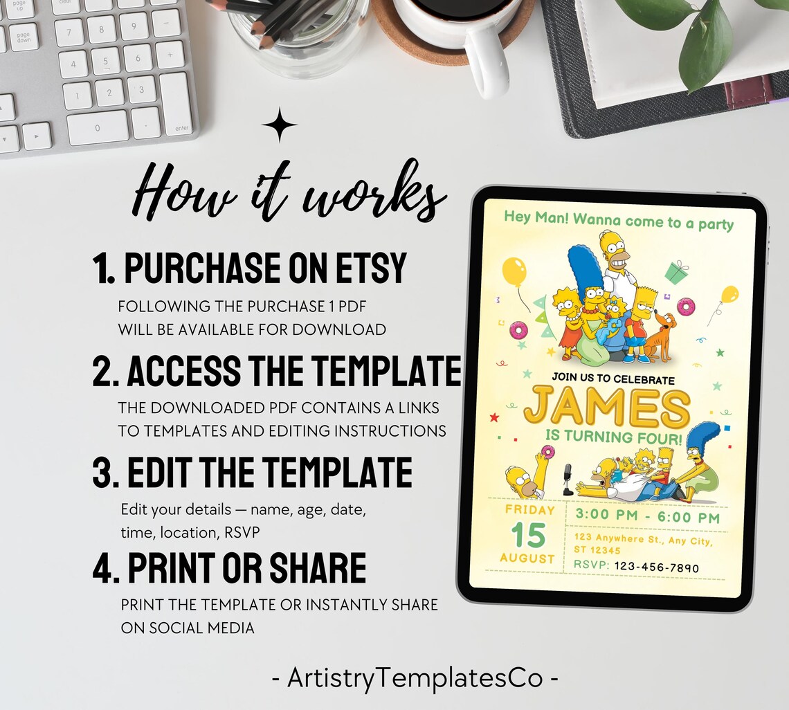 Editable Simpsons Birthday Invitation, Printable Birthday Party ...