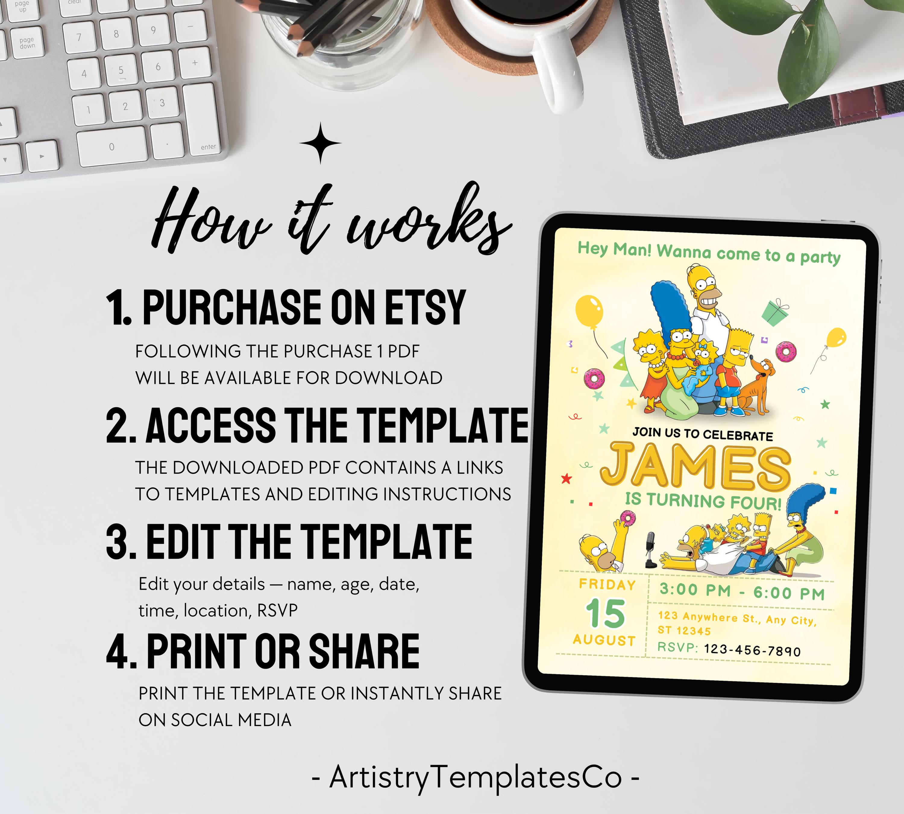 Editable Simpsons Birthday Invitation, Printable Birthday Party ...