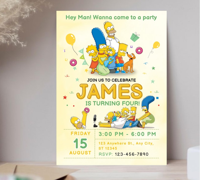 Editable Simpsons Birthday Invitation, Printable Birthday Party ...