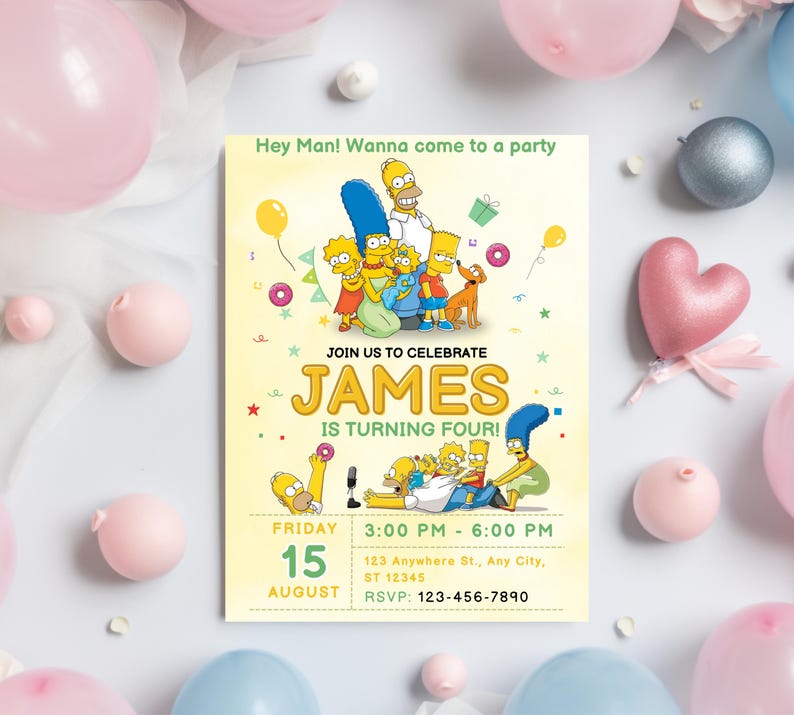 Editable Simpsons Birthday Invitation, Printable Birthday Party ...