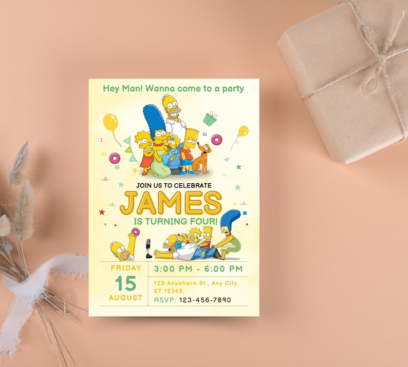 Editable Simpsons Birthday Invitation, Printable Birthday Party ...