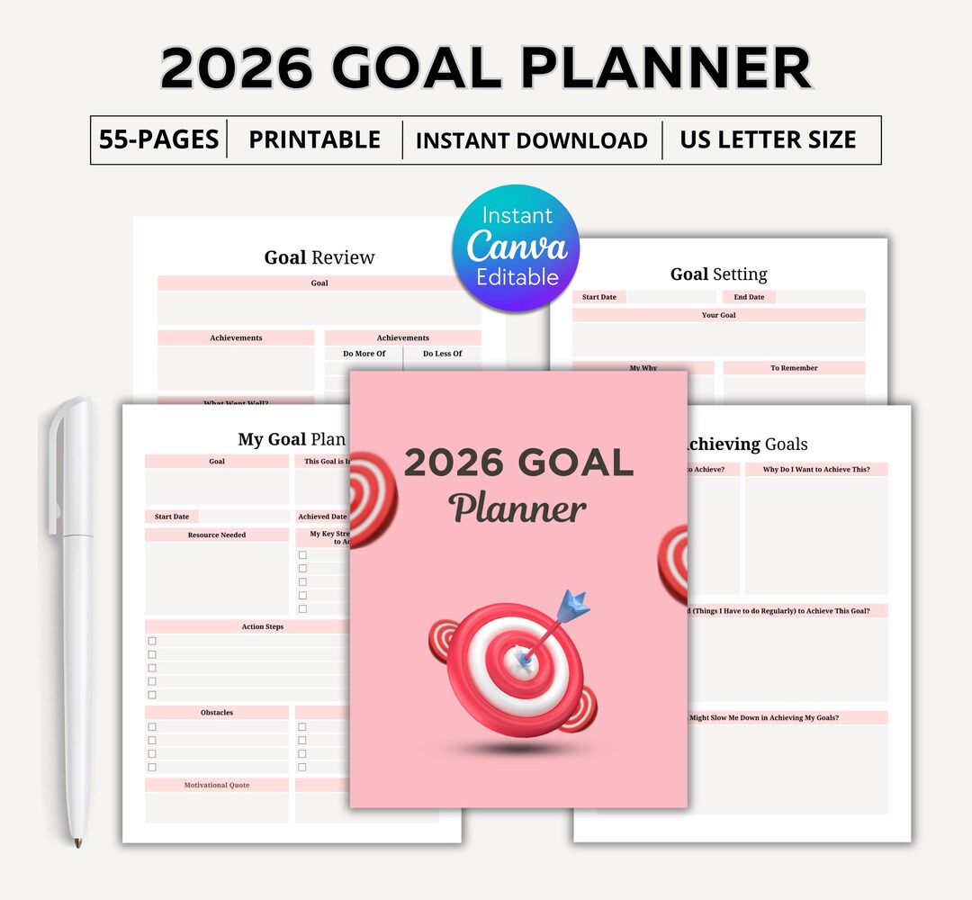 2026 Goal Planner, 2026 Goals Tracker, New Year Resolutions, Goal ...