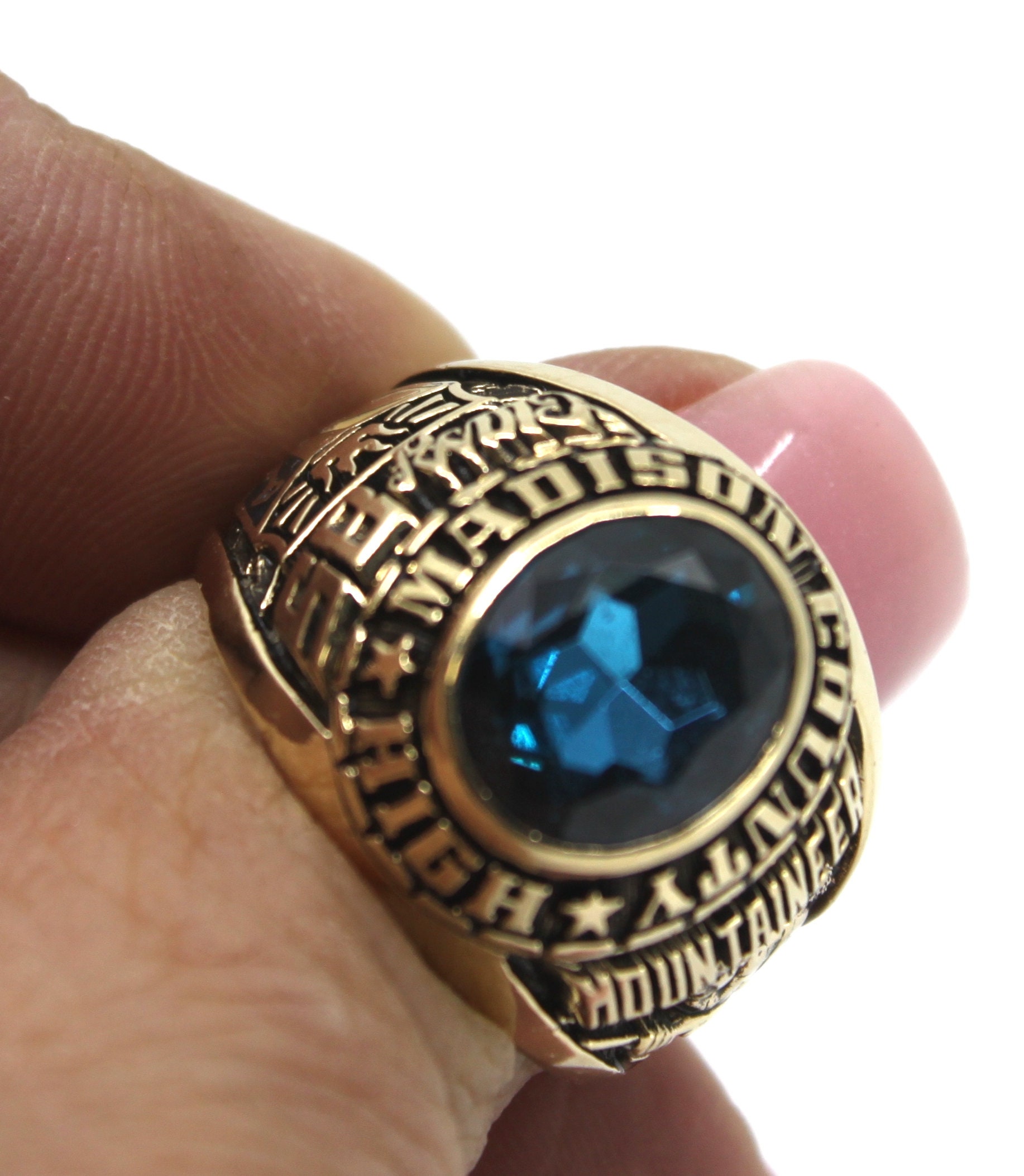 Artcarved Madison County 1985 14k Yellow Gold Blue Topaz Class Ring ...