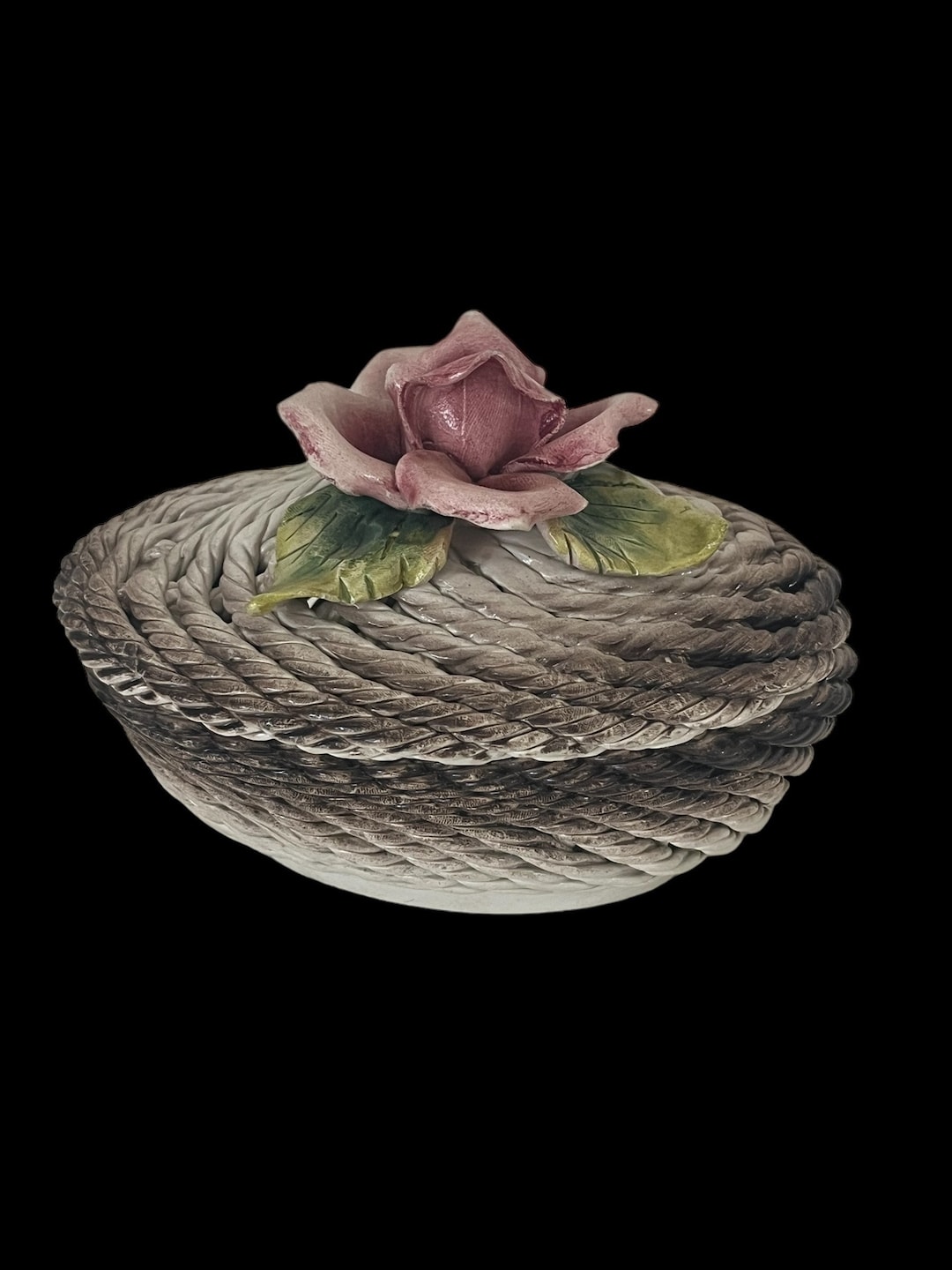 Vintage Capodimonte Woven Lattice Porcelain Basket W Lid Rose Design ...
