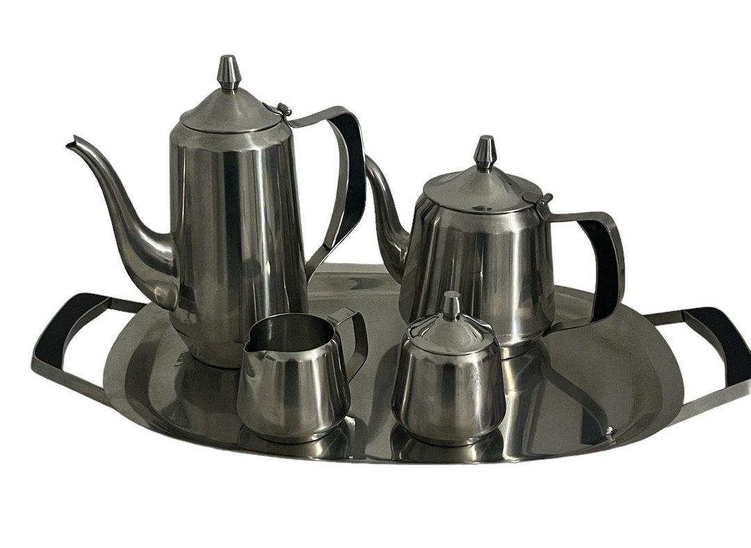 Vintage Oneida Stainless Steel Coffee & Tea Set With Tray, Sugar Bowl ...