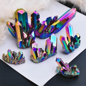 Natural Titanium Rainbow Cluster Quartz VUG Cluster Crystal Raw Rock ...