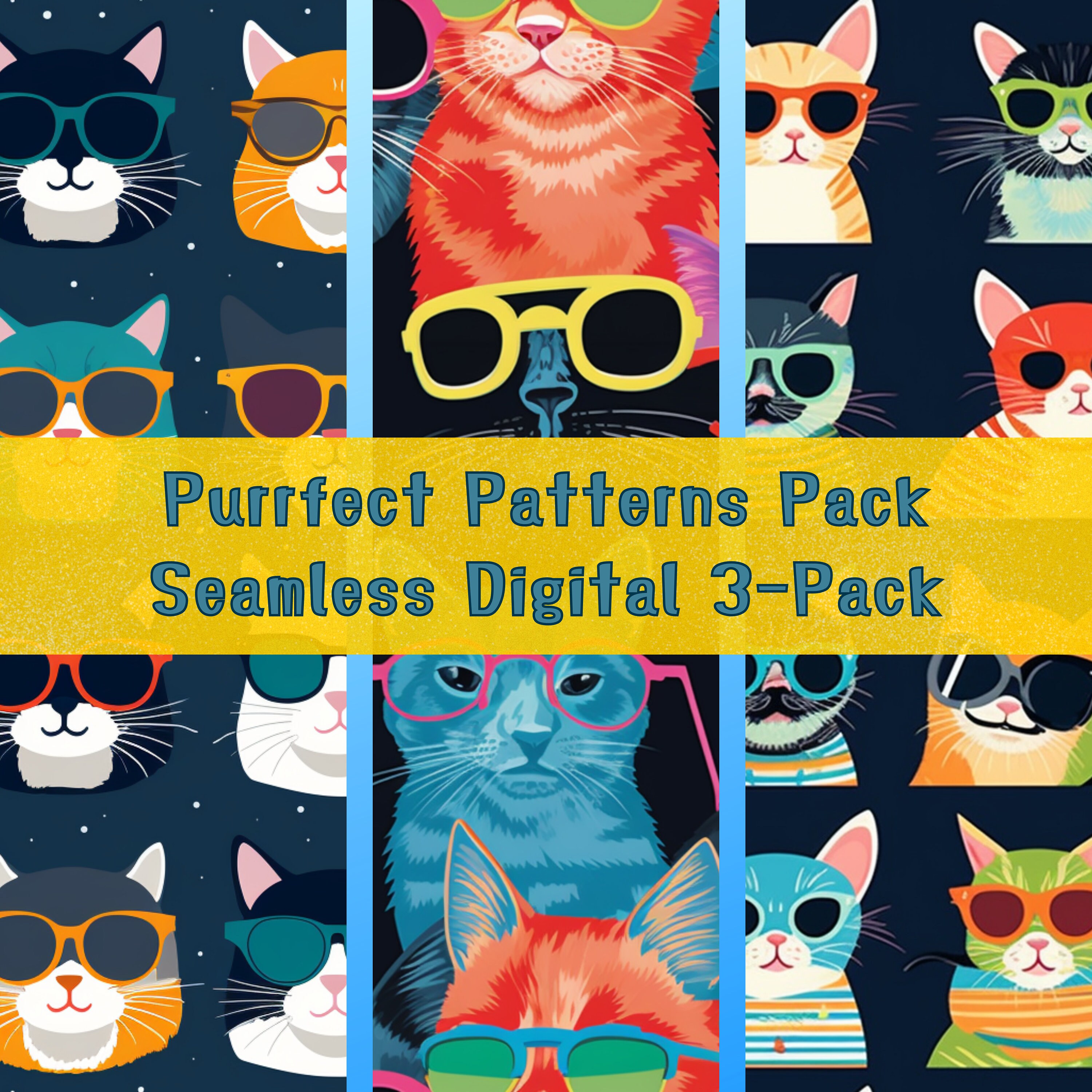 Feline Shades Trio: Purrfect Patterns Pack 3-pack Digital Seamless ...