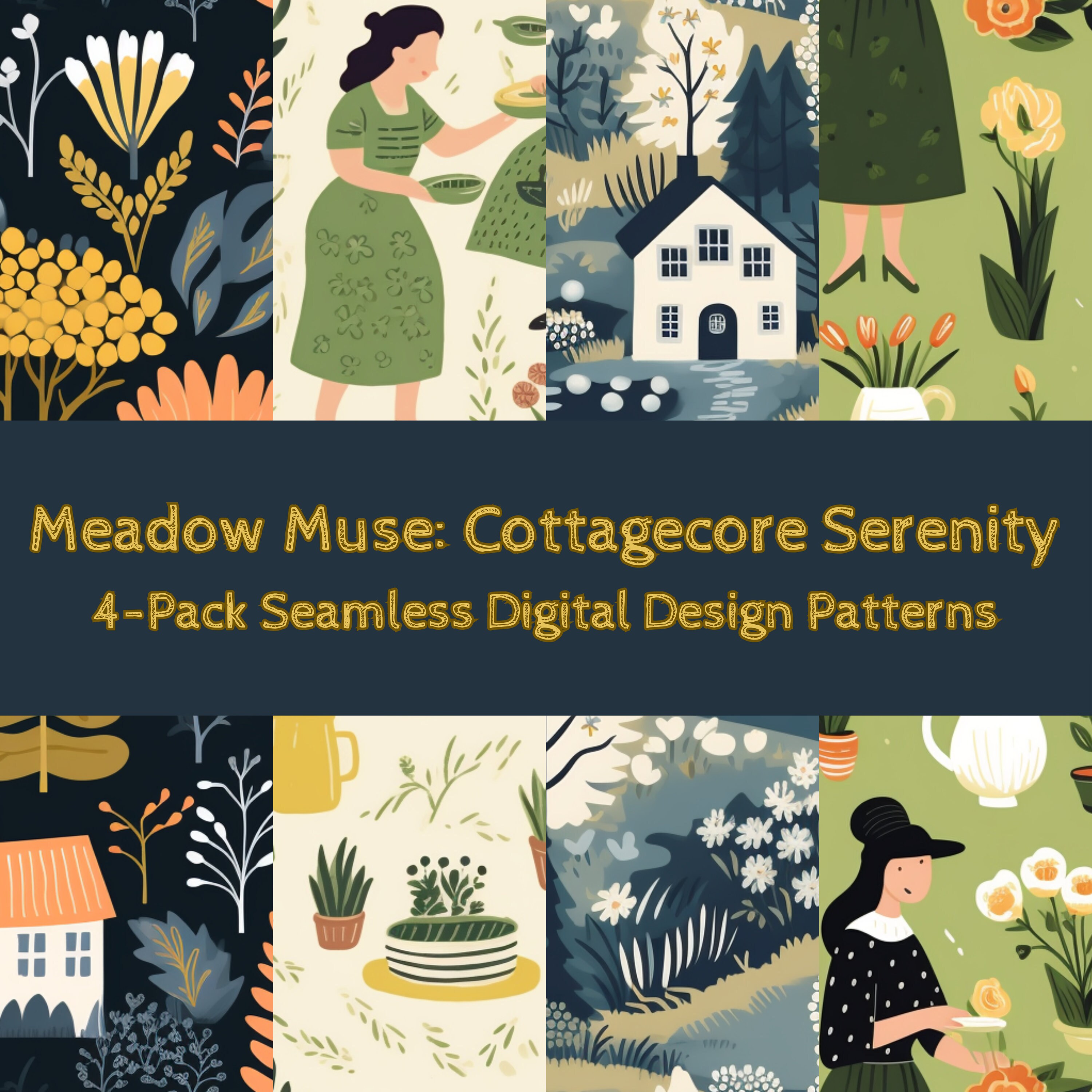 Meadow Muse: Cottagecore Serenity 4-pack Seamless Digital - Etsy