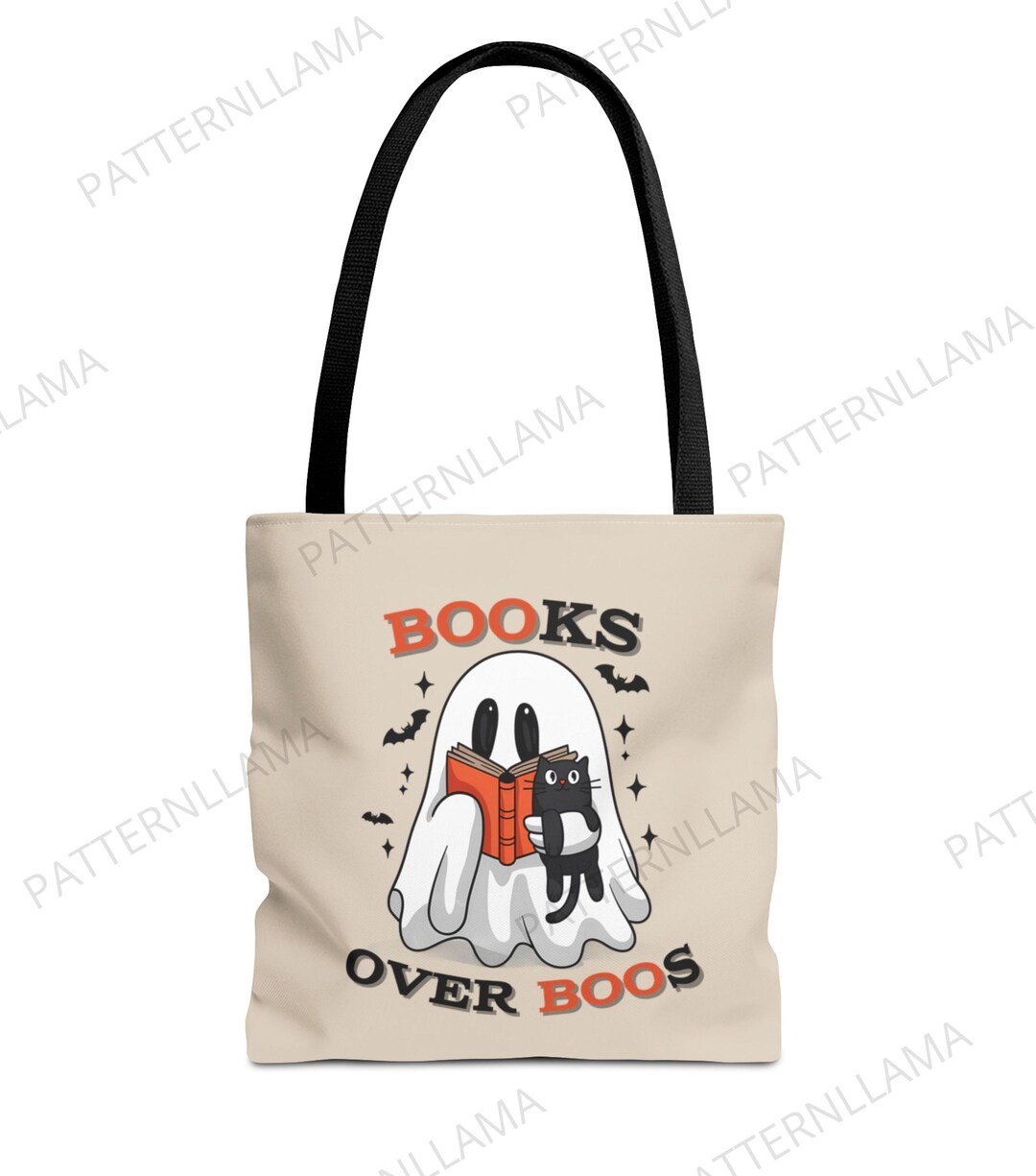 Books Over Boos Tote Bag, Spooky Ghost Cat Book Lover Gift, Dark ...