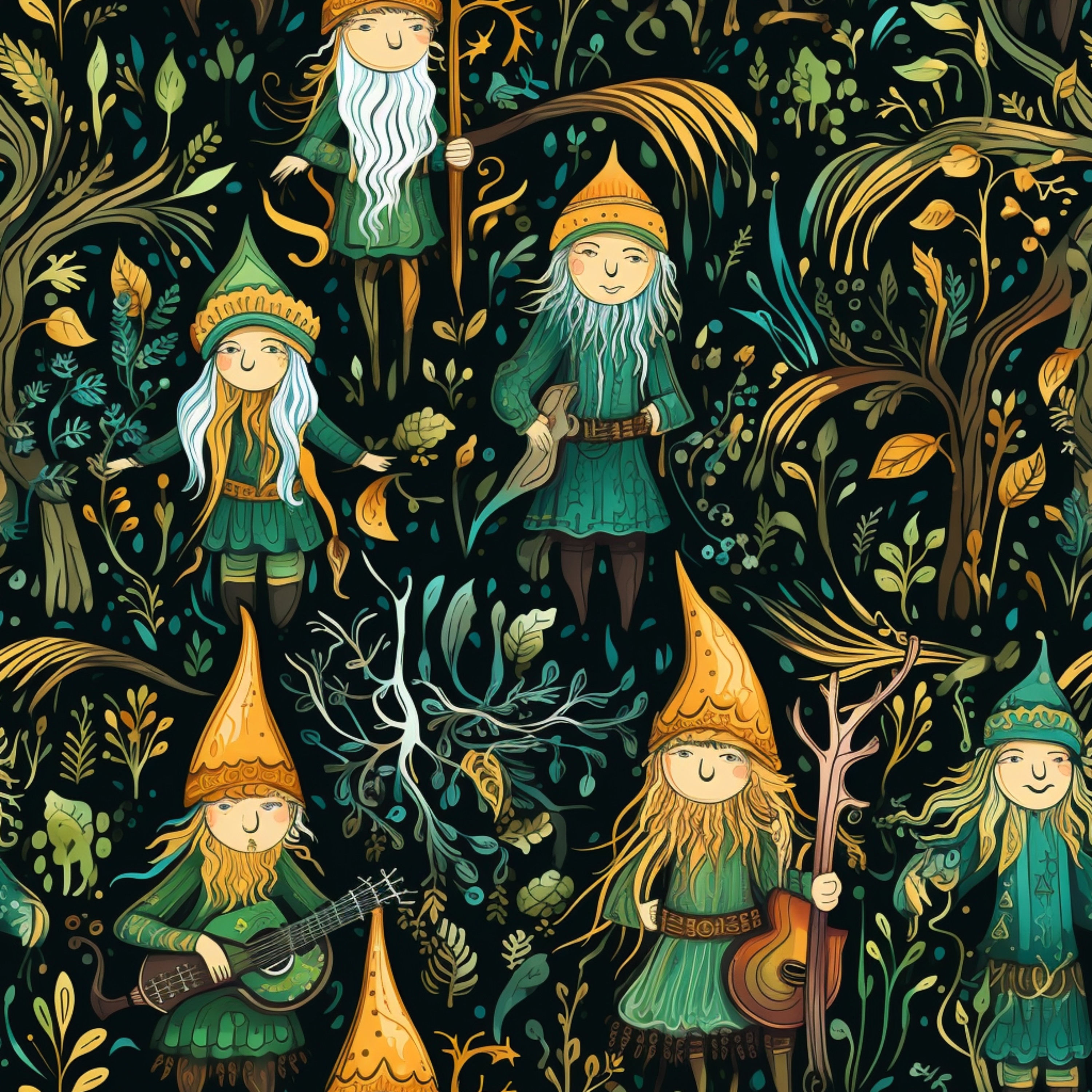 Enchanted Woodland Elves: 7-pack Seamless Digital Design Patterns, High ...