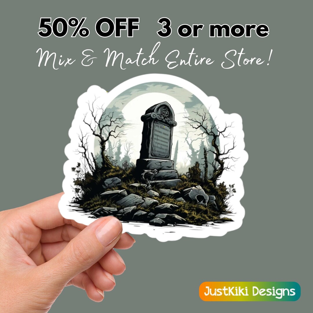 Haunted Cemetery Sticker, Goth Vibes Halloween Laptop Sticker, Spooky ...