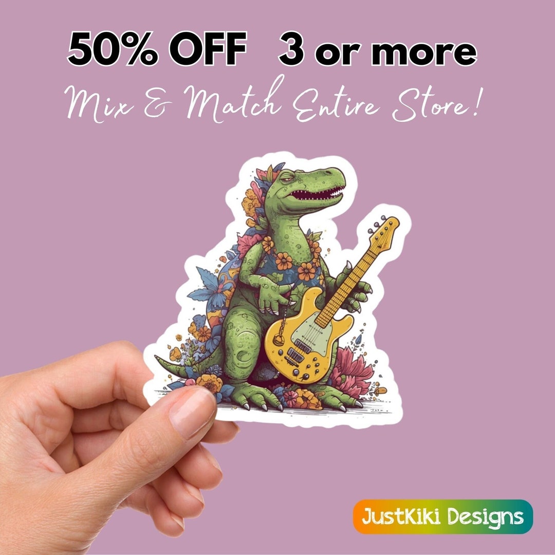 Retro Hippie Dinosaur Sticker, Vintage Rock N' Roll Dino, Indoor ...