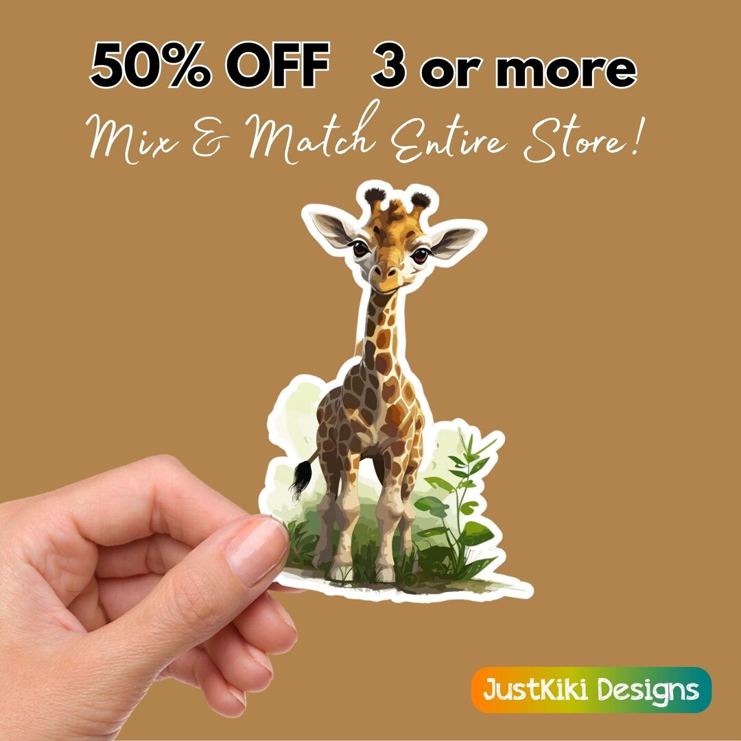 Cute Baby Giraffe Die-cut Vinyl Sticker, Indoor Outdoor Waterproof ...