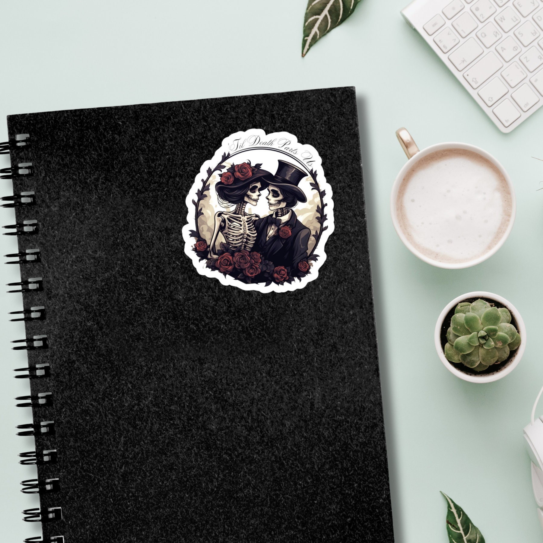 Skeleton Couple Sticker, Goth Aesthetic Laptop Sticker, Halloween ...