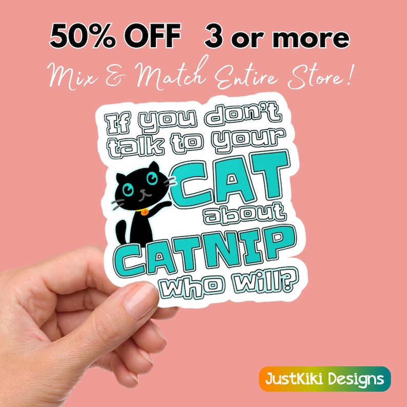 Cute Black Cat Sticker, Funny Catnap Laptop Sticker, Clute Black Cat ...