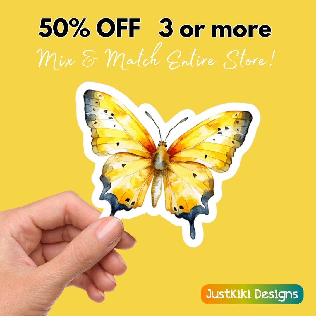Yellow Watercolor Butterfly Sticker: Waterproof Vinyl Decal - Etsy