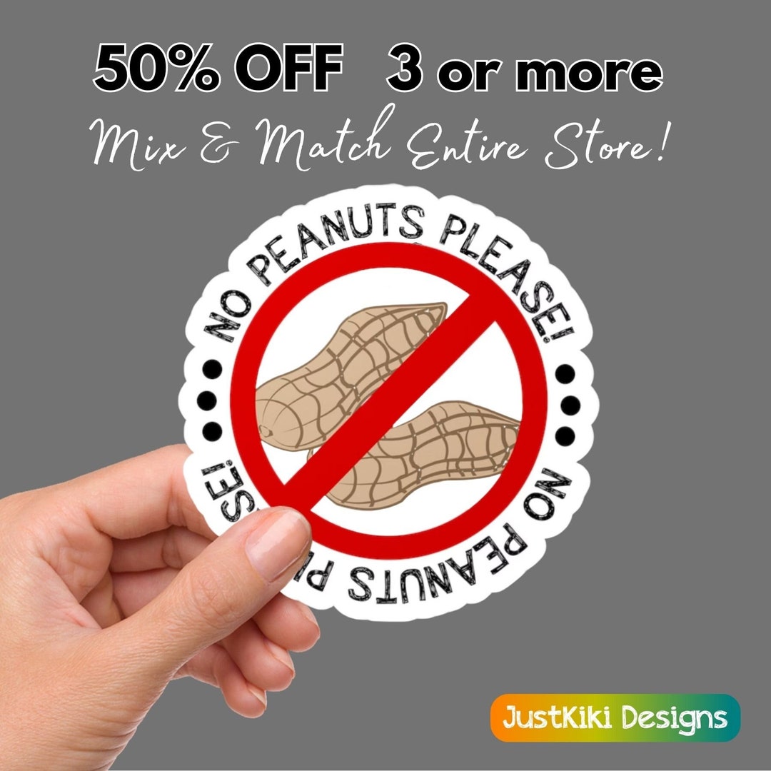 No Peanuts Please Sticker, Peanut Allergy Laptop Sticker, Medical ...