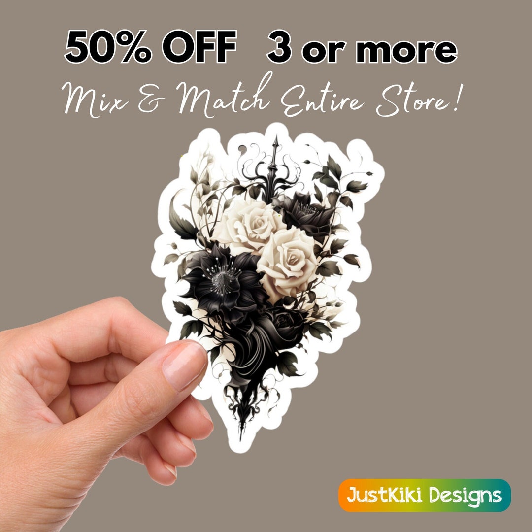 Gothic Flower Bouquet Sticker, Goth Vibes Floral Halloween Laptop ...