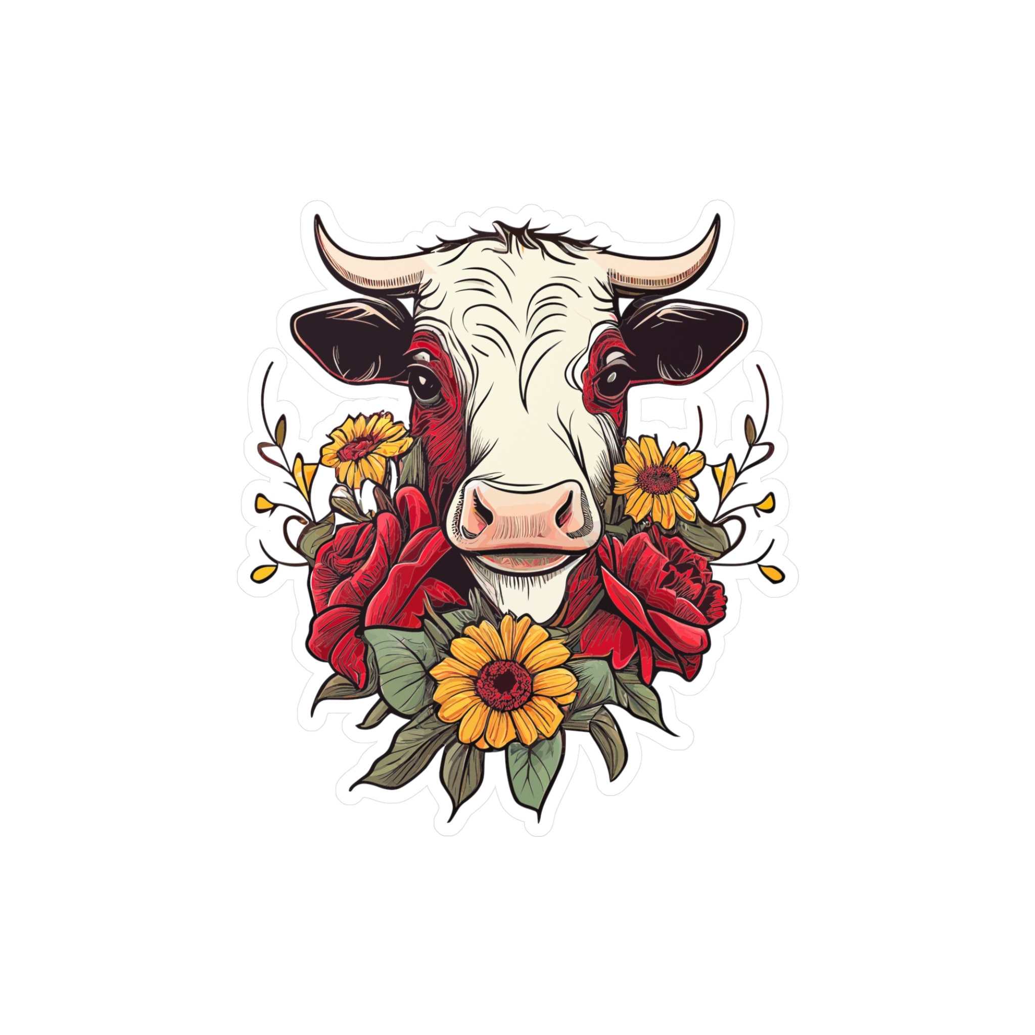 Highland Cow With Roses Sticker Cute Cow Western Aesthetic - Etsy