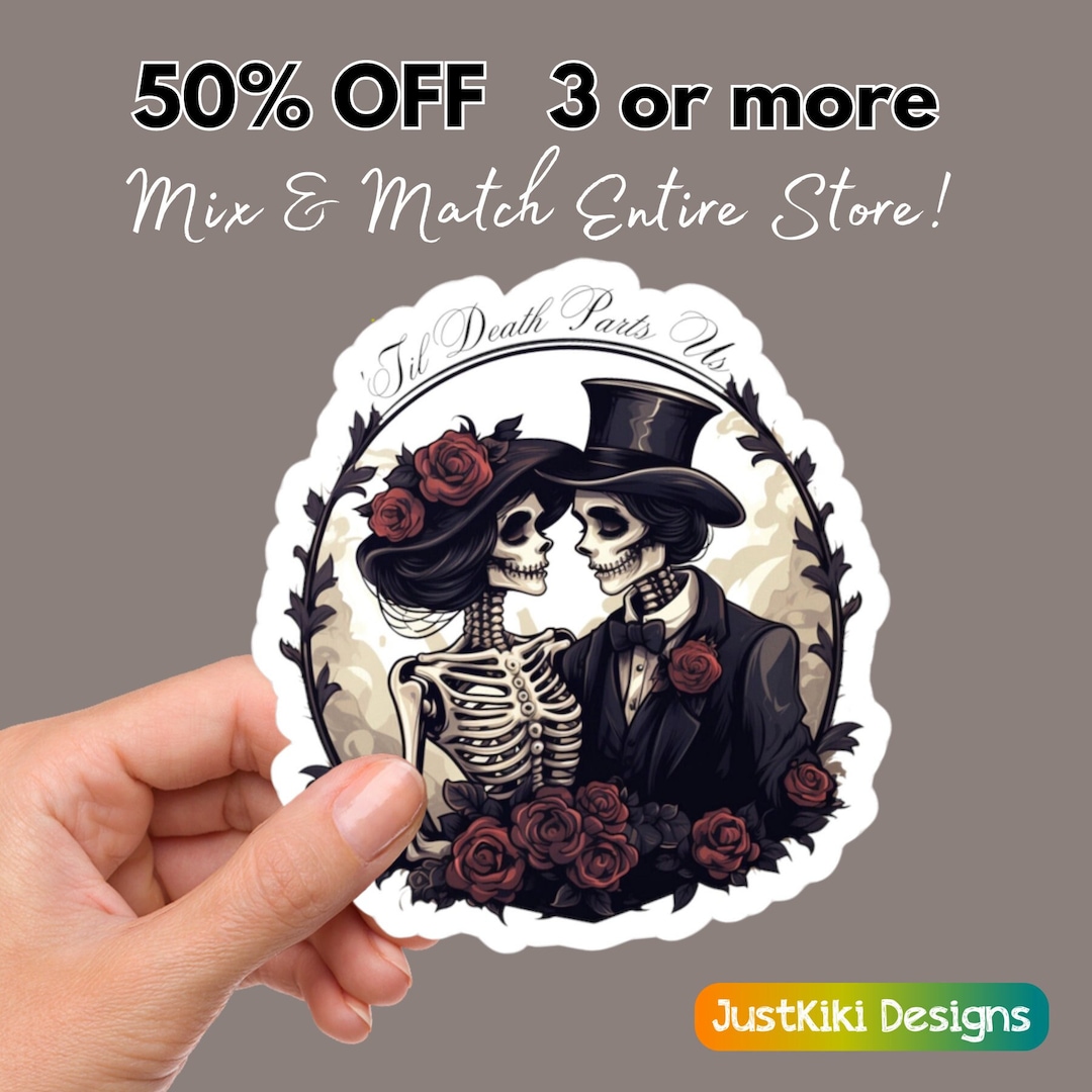 Skeleton Couple Sticker, Goth Aesthetic Laptop Sticker, Halloween ...