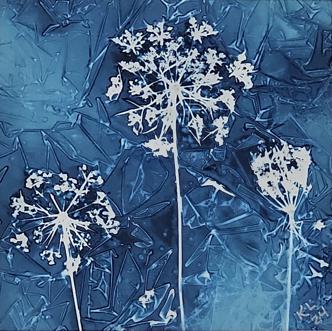 Queen Anne's Glass- Original Cyanotype Sun Print Watercolor Painting ...