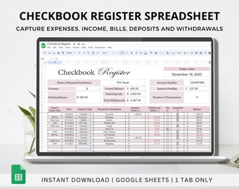Digital Checkbook Register, Income and Expense Tracker, Spending Ledger ...