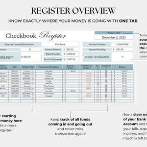 Digital Checkbook Register, Income and Expense Tracker, Spending Ledger ...