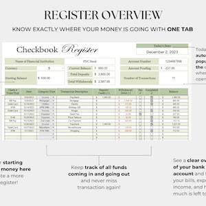 Digital Checkbook Register, Income and Expense Tracker, Spending Ledger ...