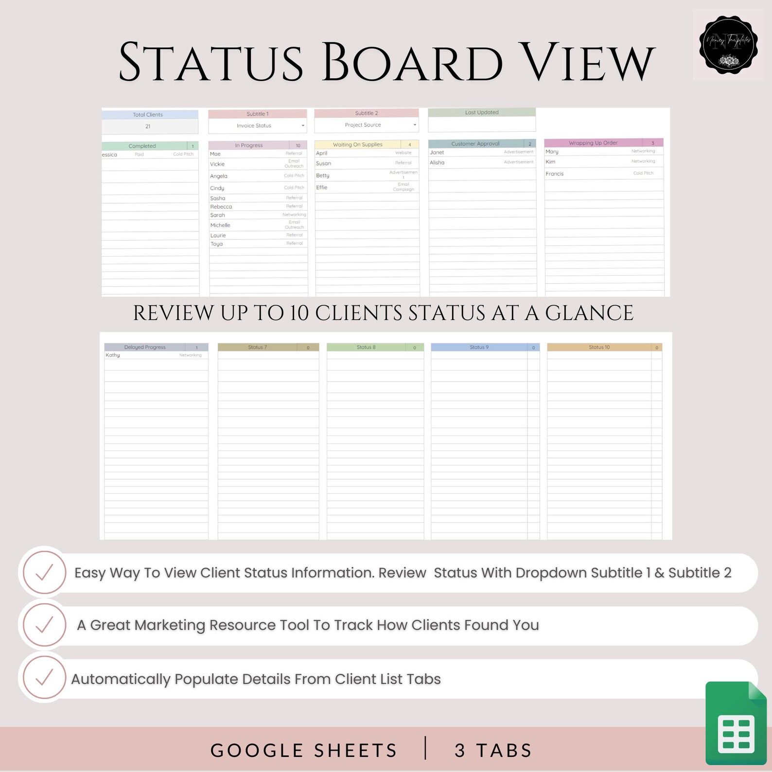 Client List Tracker, Service Agreement, Contact List of Client, Google ...