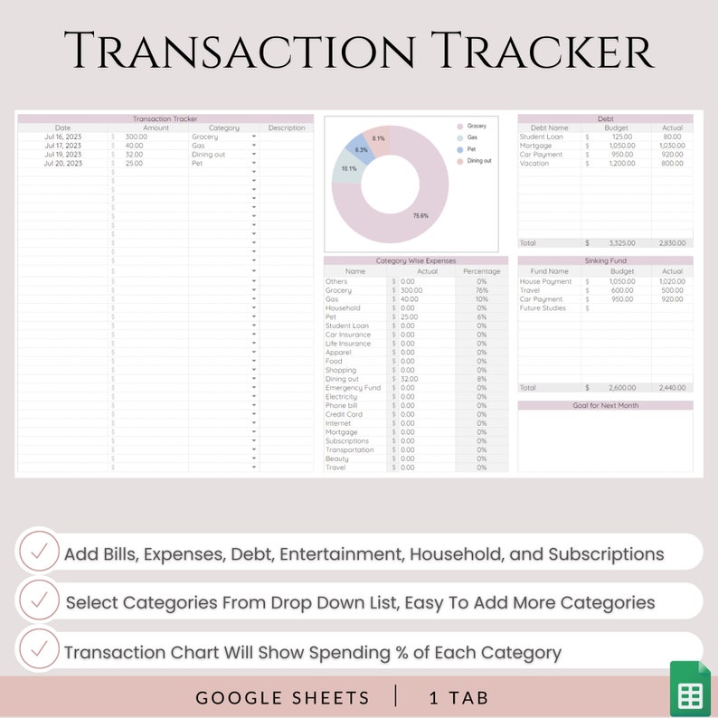 Monthly Budget Planner, Budget Spreadsheet Financial Planner, Goal ...