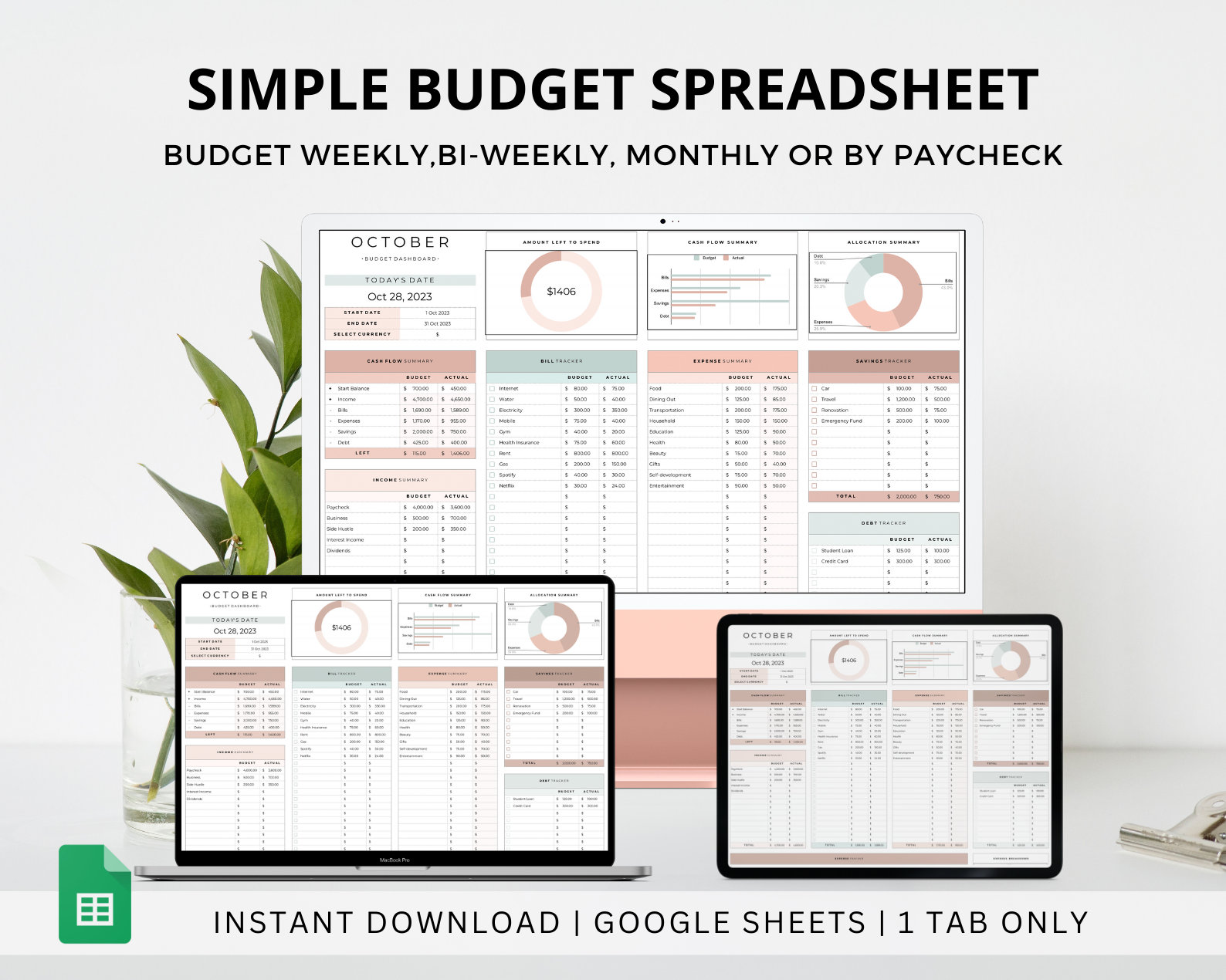 Monthly Budget Spreadsheet Google Sheets Budget Paycheck - Etsy