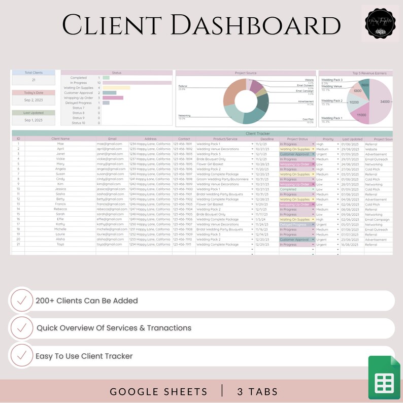 Client List Tracker, Service Agreement, Contact List of Client, Google ...