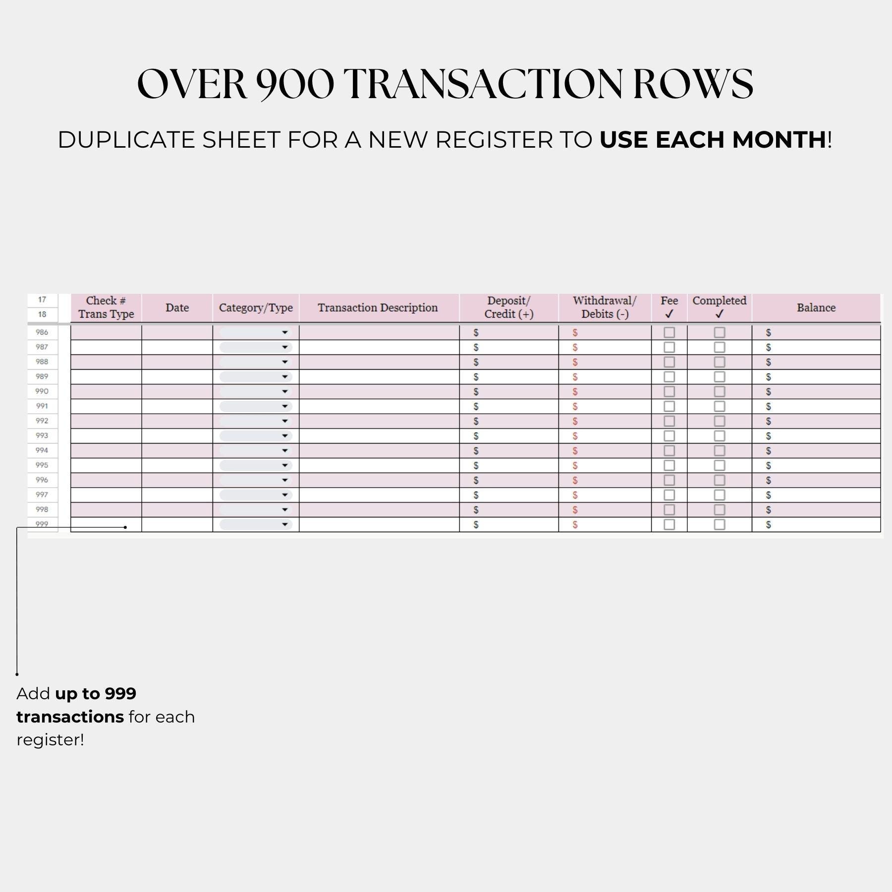 Excel Checkbook Register, Income and Expense Tracker, Pink Excel ...