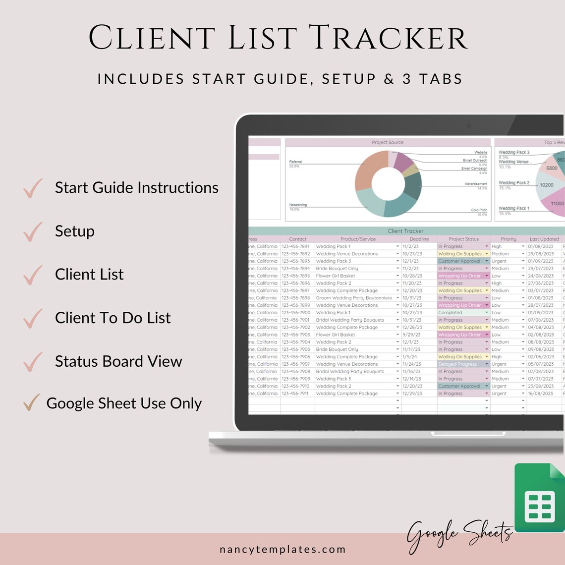 Client List Tracker, Service Agreement, Contact List of Client, Google ...