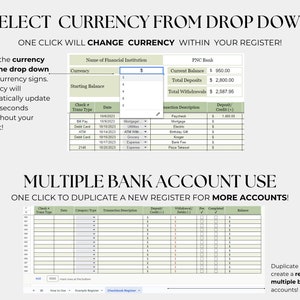 Digital Checkbook Register, Income and Expense Tracker, Spending Ledger ...