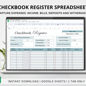 Digital Checkbook Register, Income and Expense Tracker, Spending Ledger ...
