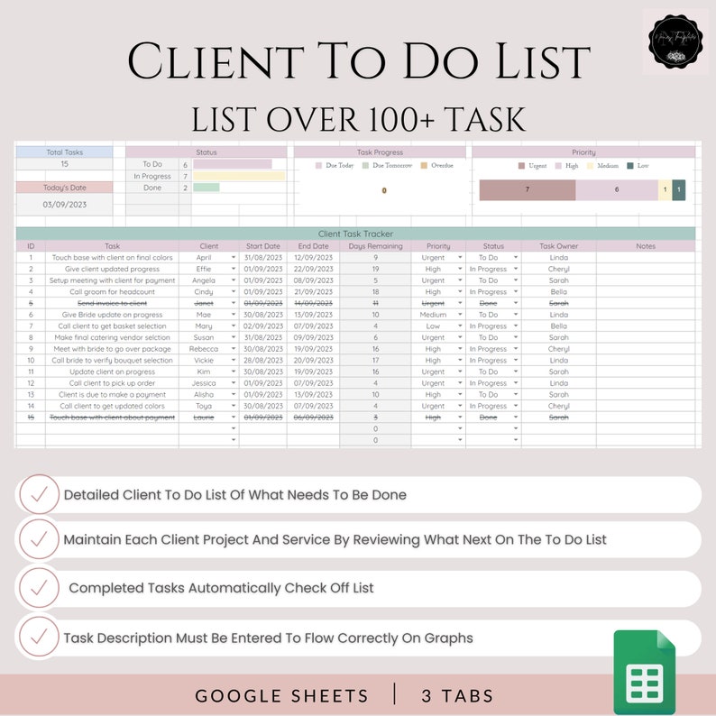 Client List Tracker, Service Agreement, Contact List of Client, Google ...