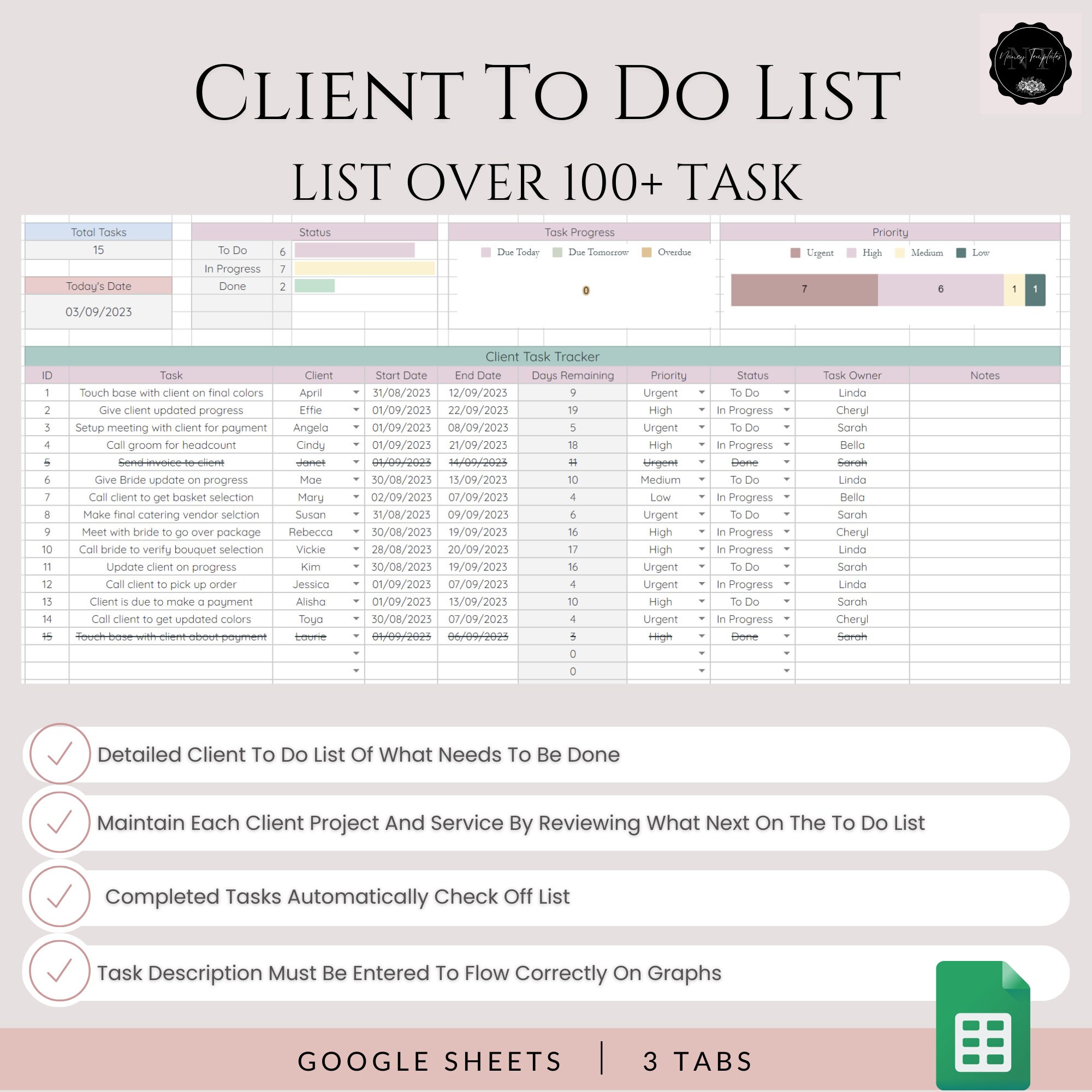 Client List Tracker, Service Agreement, Contact List of Client, Google ...