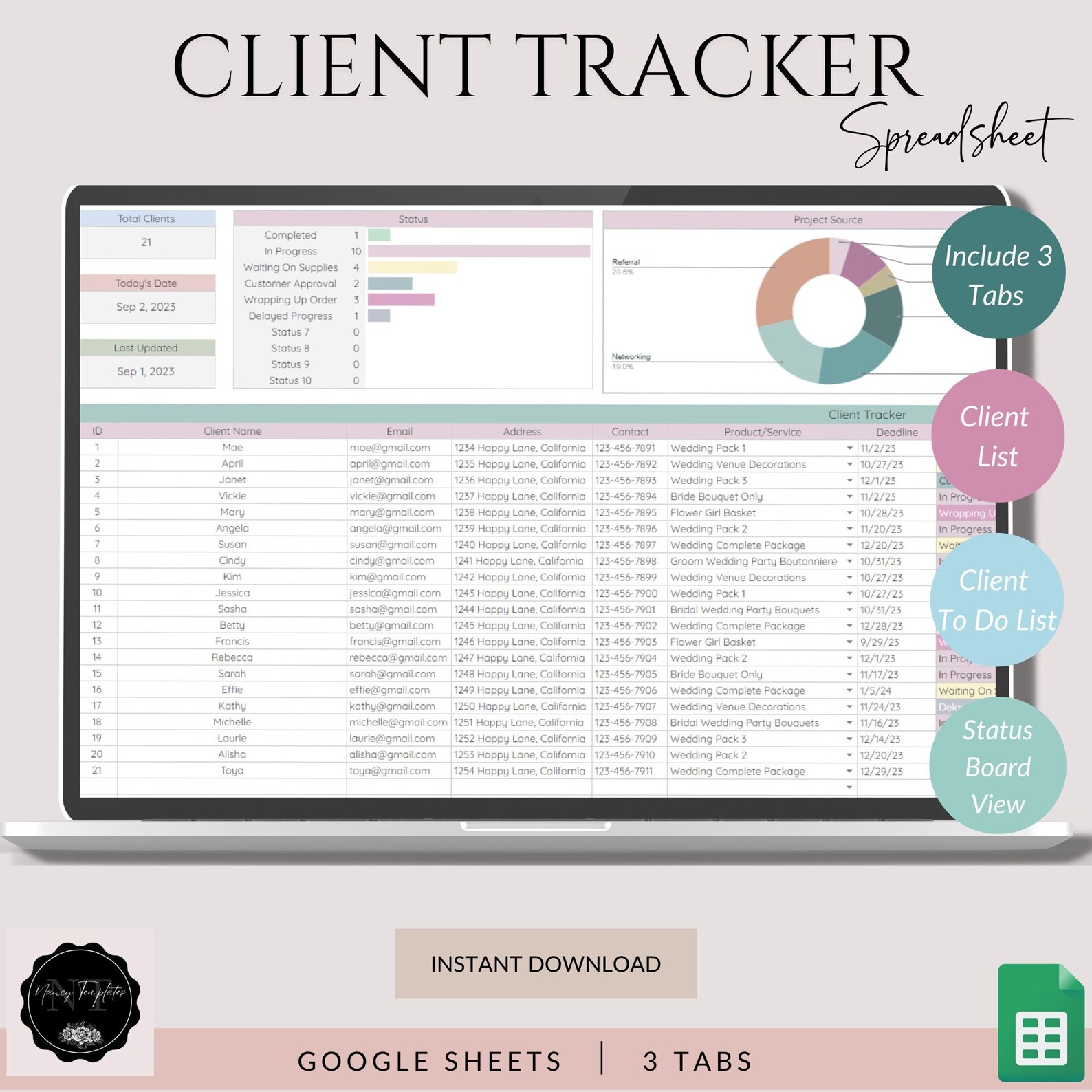 Client List Tracker, Service Agreement, Contact List of Client, Google ...