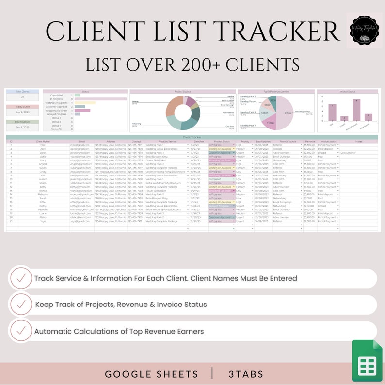 Client List Tracker, Service Agreement, Contact List of Client, Google ...