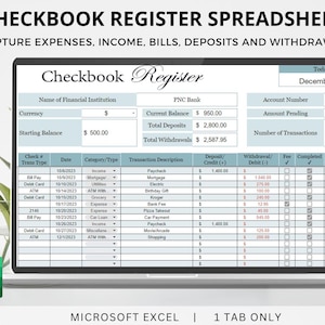 Excel Checkbook Bill Pay Register - Etsy