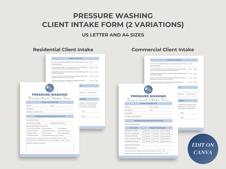 Pressure Washing Contract/agreement & Forms, Client Intake Paperwork ...