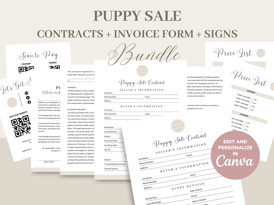 Puppy Sale Contract Agreement Template, Dog Breeder Forms, Puppy ...