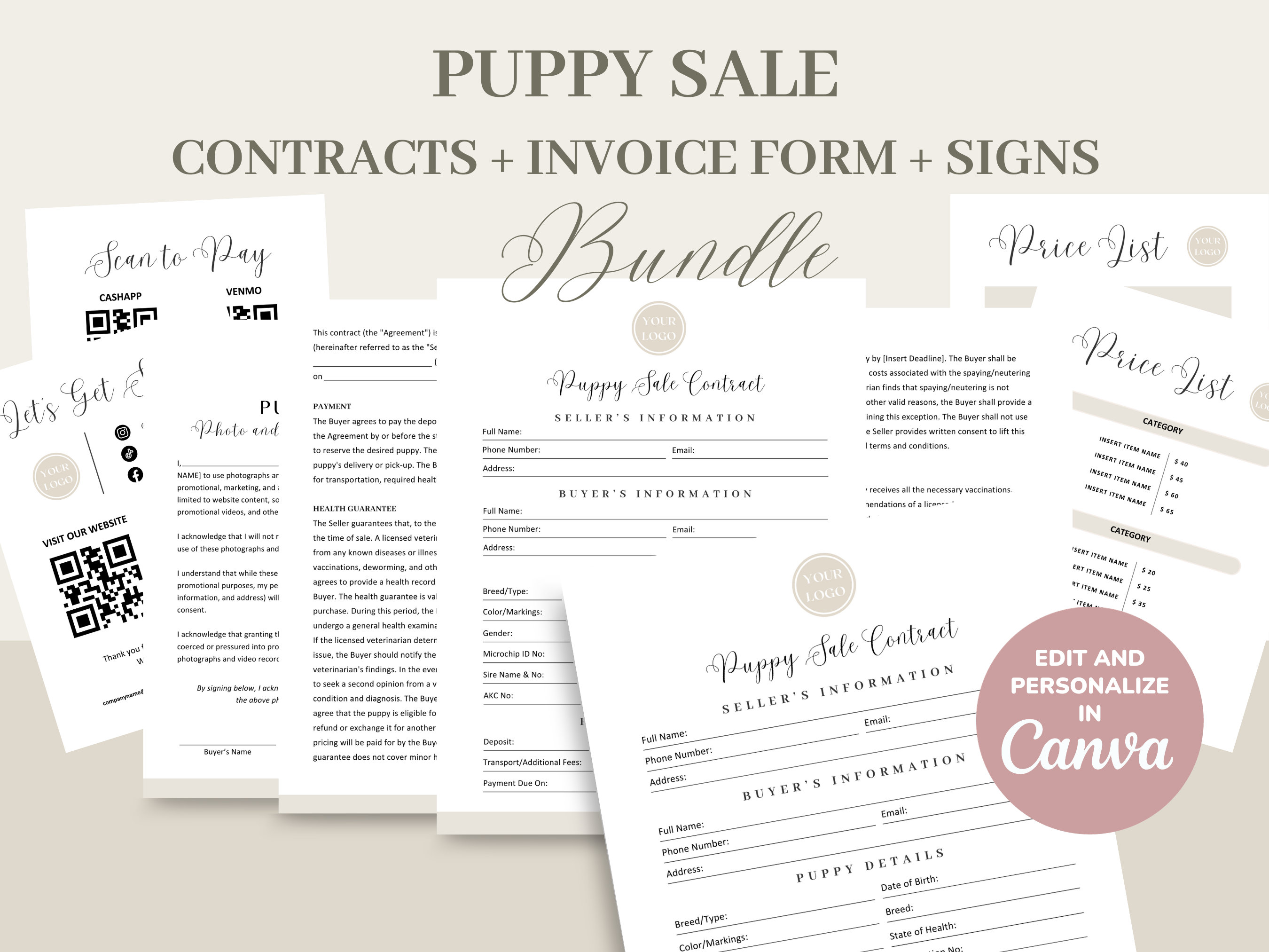 Puppy Sale Contract Agreement Template, Dog Breeder Forms, Puppy ...