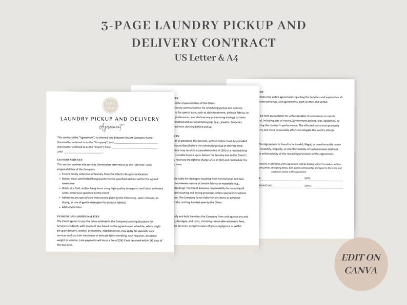 Laundry Pickup and Delivery Services Contract Agreement Template ...